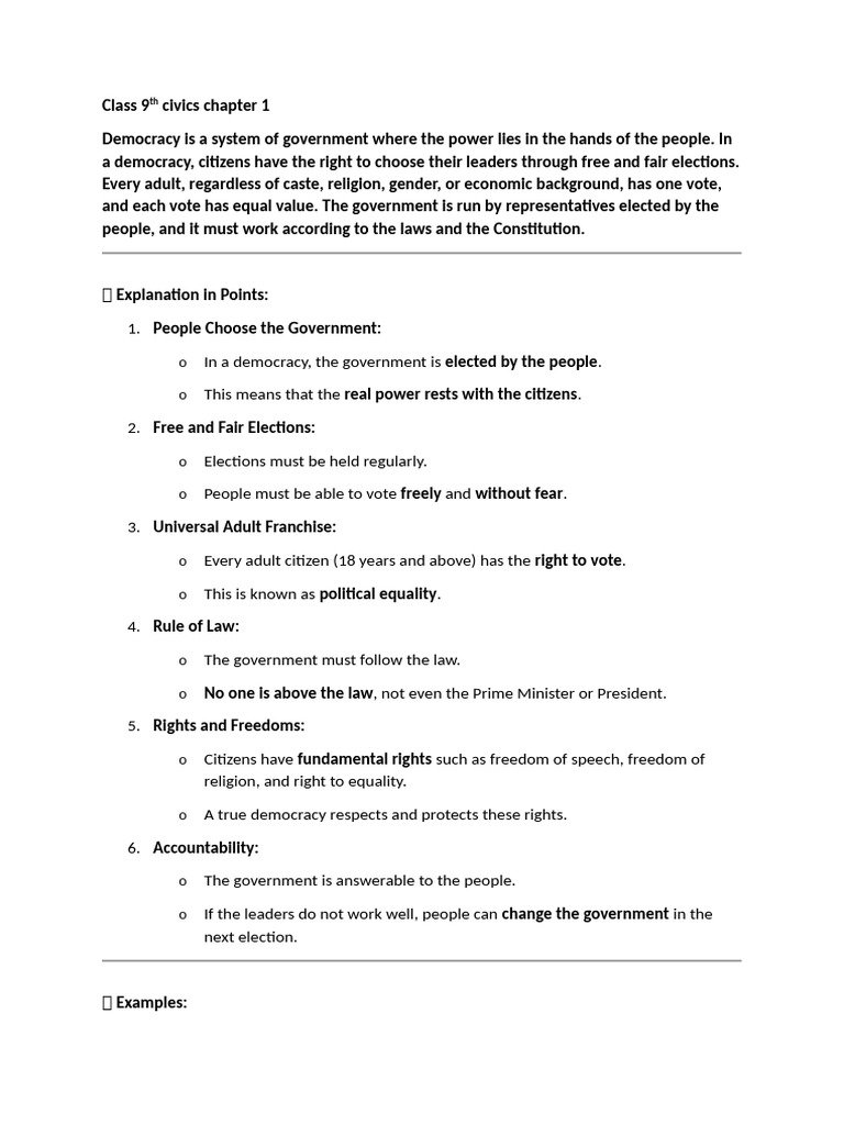 Class 9th Civics Chapter 1 | PDF | Democracy | Political Ideologies