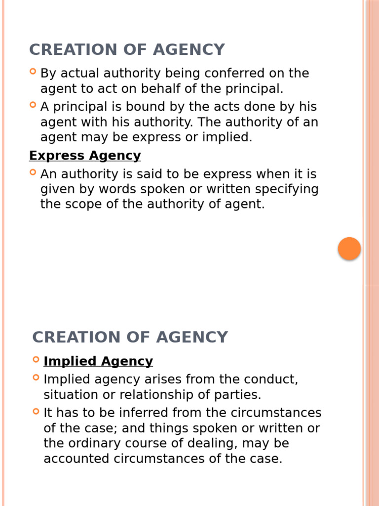 Understanding Agency Creation Types | PDF | Law Of Agency | Estoppel
