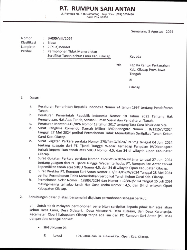 Surat PT RSA (1) | PDF