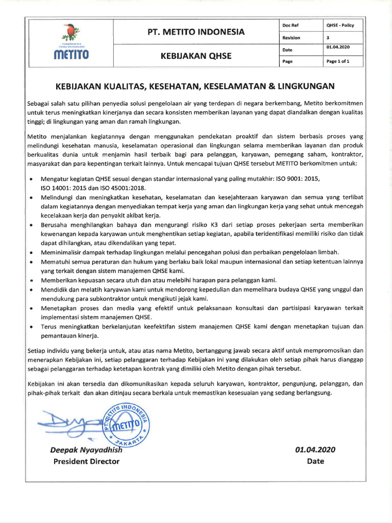 A-QHSE Policy 2020 | PDF