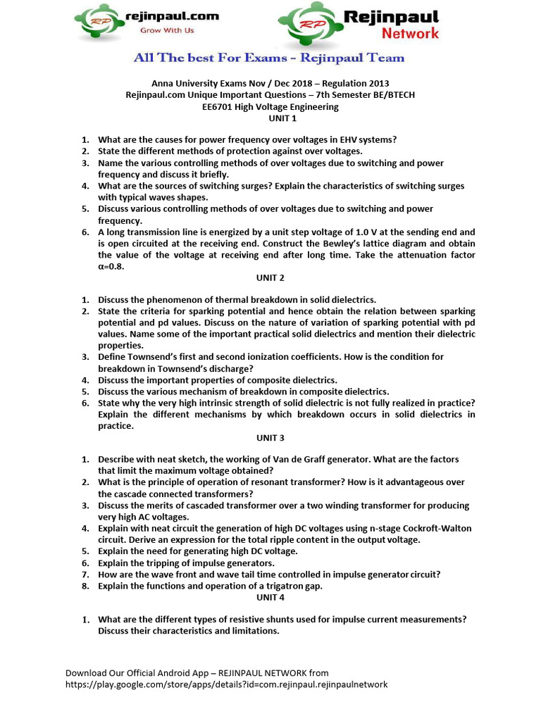 Ee6701 - Hve - Iq - Nov - Dec 2018 - Rejinpaul | PDF | Voltage ...