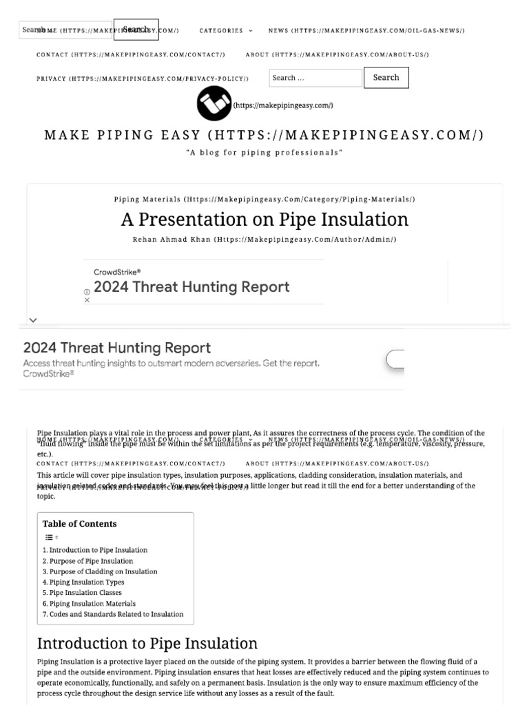 A Presentation On Pipe Insulation | PDF