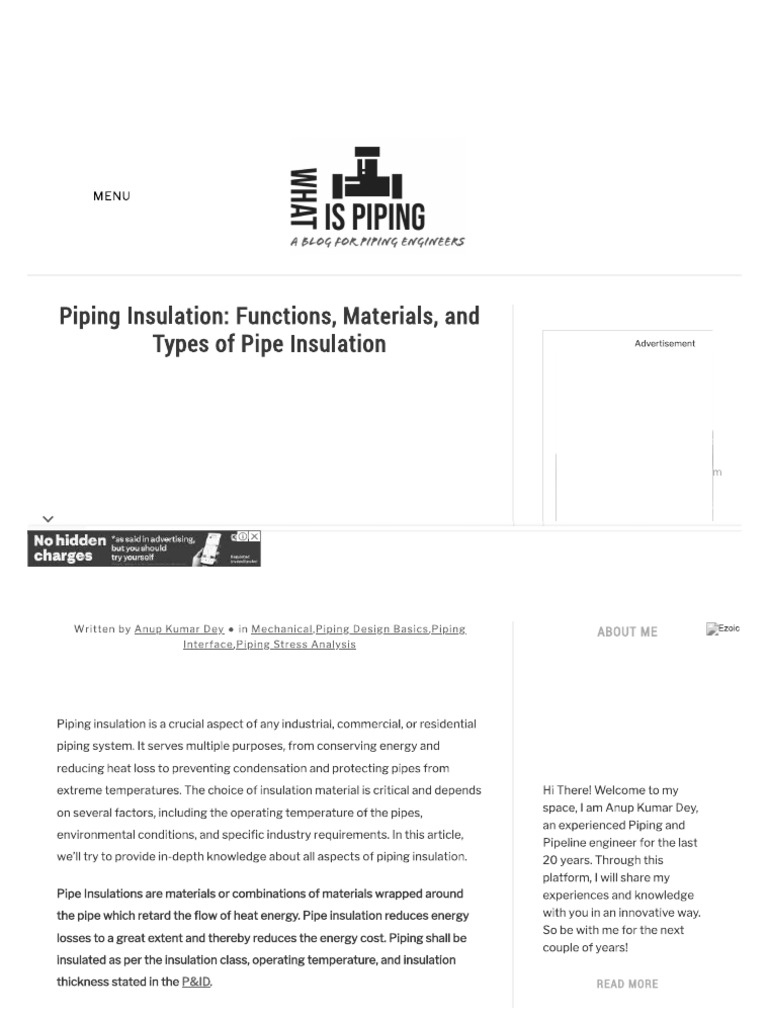 Functions, Materials, and Types of Pipe Insulation | PDF