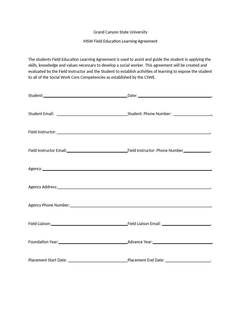 MSW Field Education Learning Agreement | PDF | Social Work | Policy