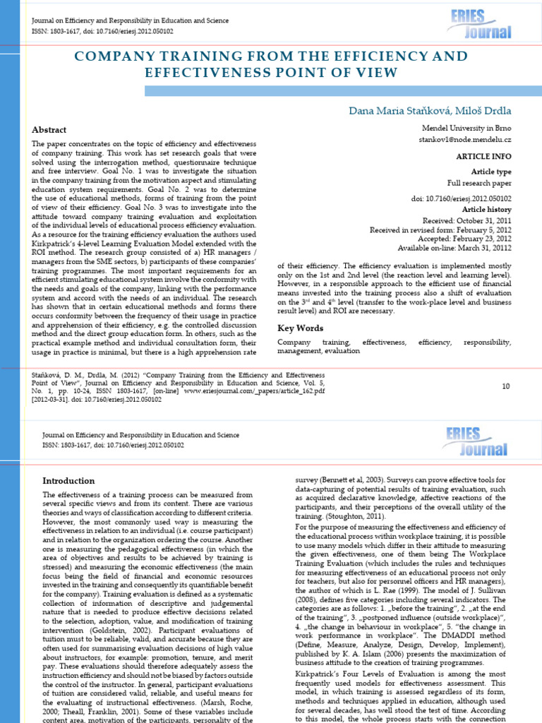 Company Training Efficiency Analysis | PDF | Learning | Motivation