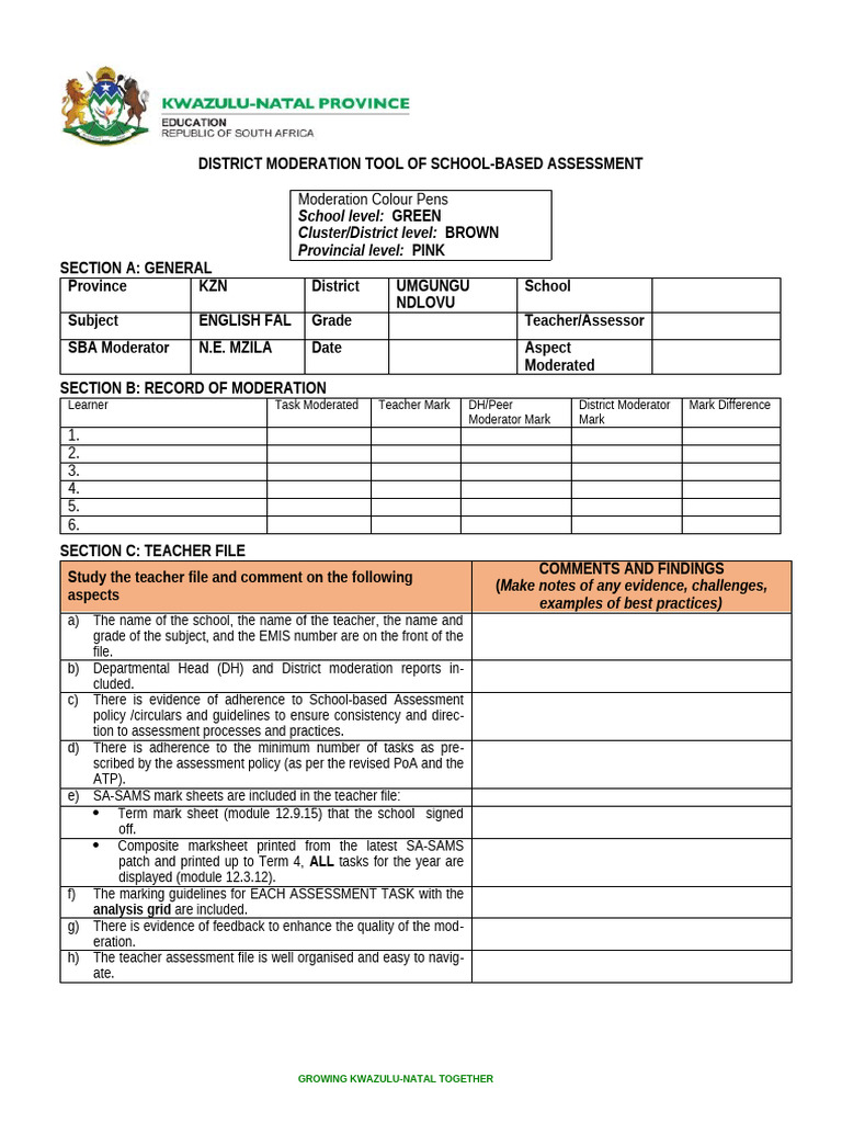 Efal Final District Moderation Tool 09-04-25 | PDF | Educational ...