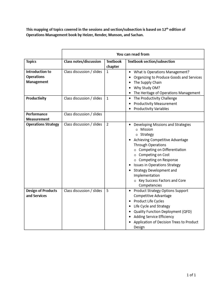 Mapping Topics and Textbook Section | PDF | Operations Management ...