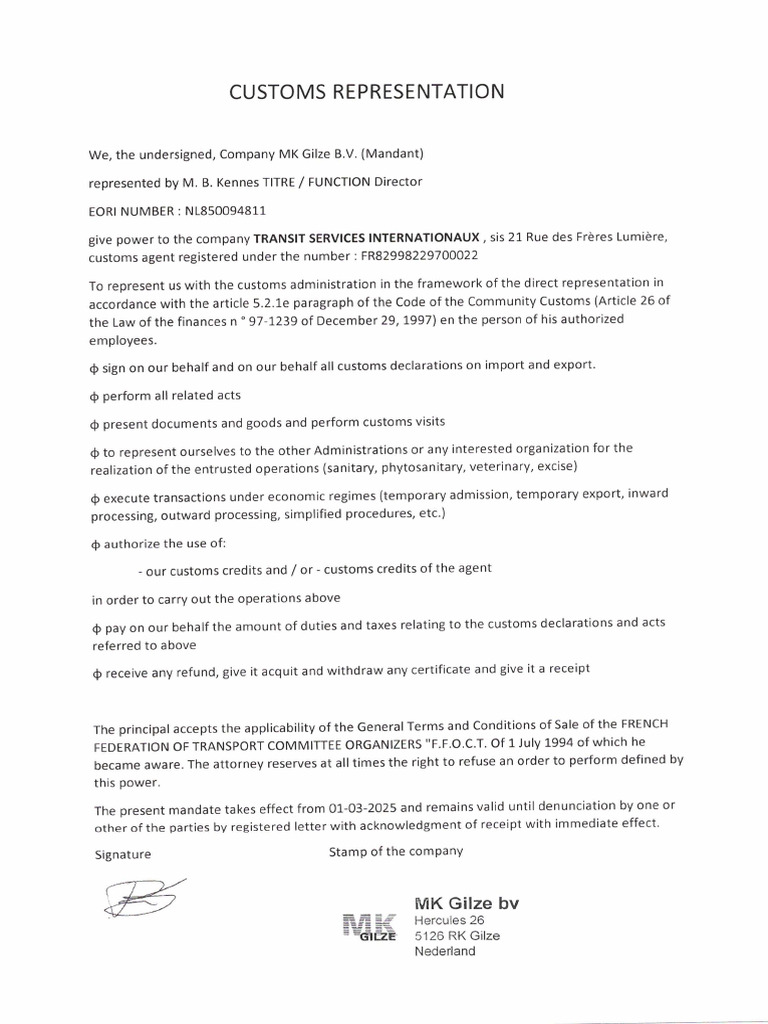 Customs Representation - Transit Services Internationaux | PDF