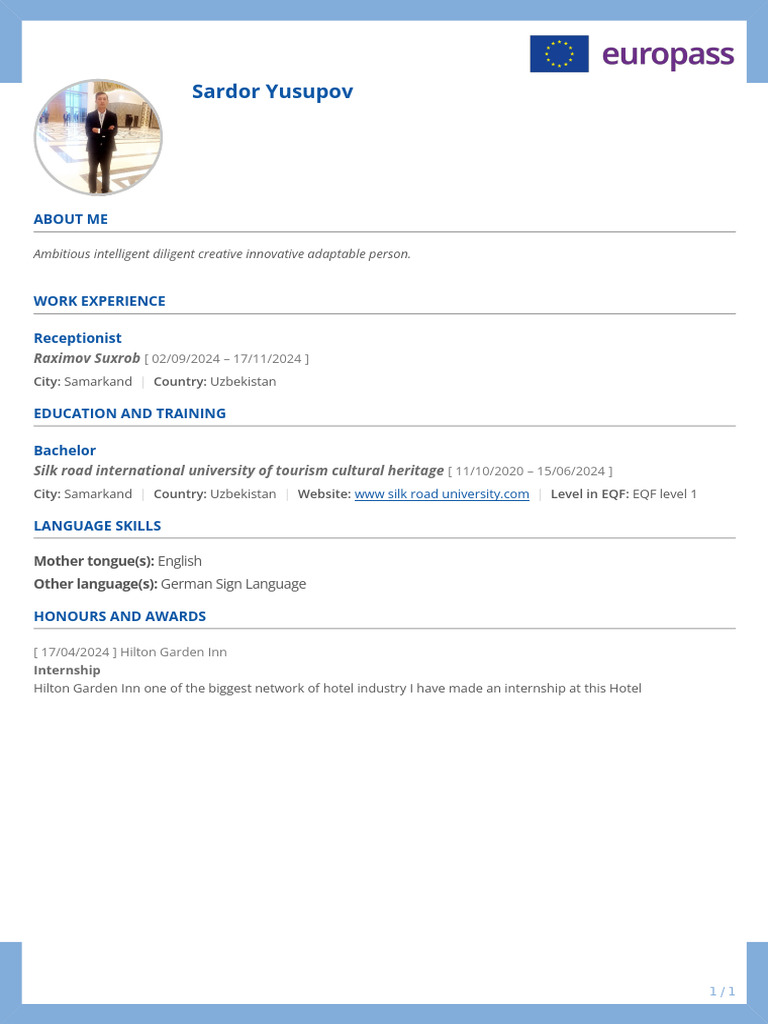 Sardor Yusupov CV | PDF