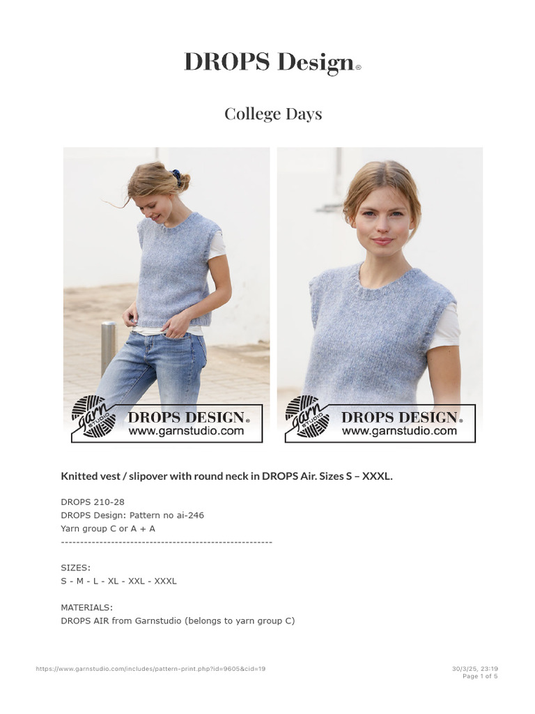 College Days - Knitted Vest - Slipover With Round Neck in DROPS Air ...