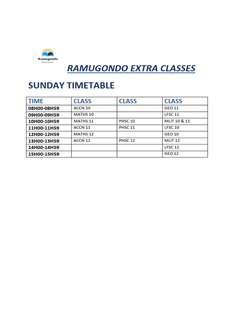 Sunday Timetable 2 | PDF