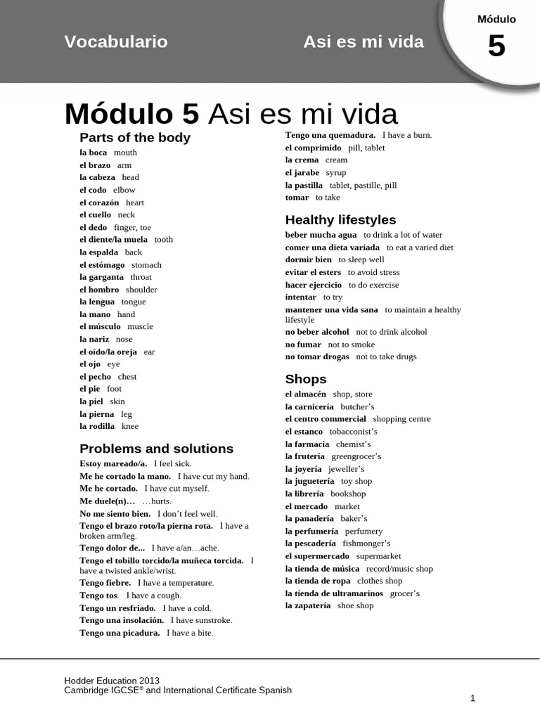 Cam IGCSE Spanish M5 Vocab List | PDF | Alimentos
