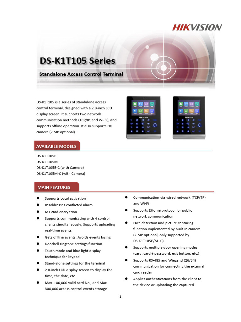 Ds-K1t105e For Canteen From Hikvision | PDF | Access Control | Computer ...