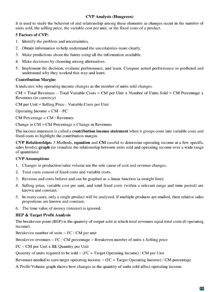 CVP Analysis Notes-1 | PDF