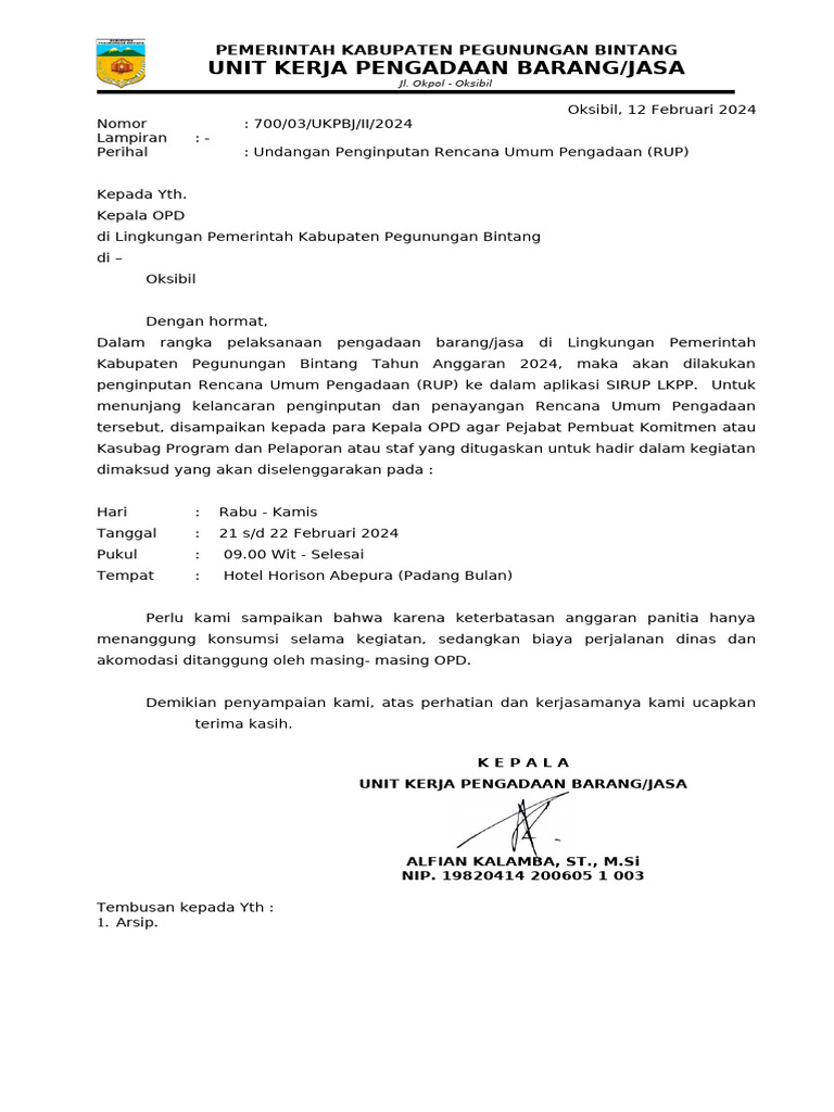 Undangan Penginputan RUP | PDF