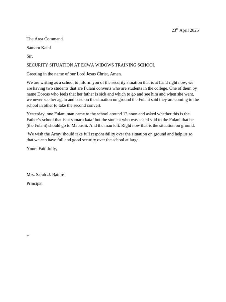 Widows School Letter | PDF