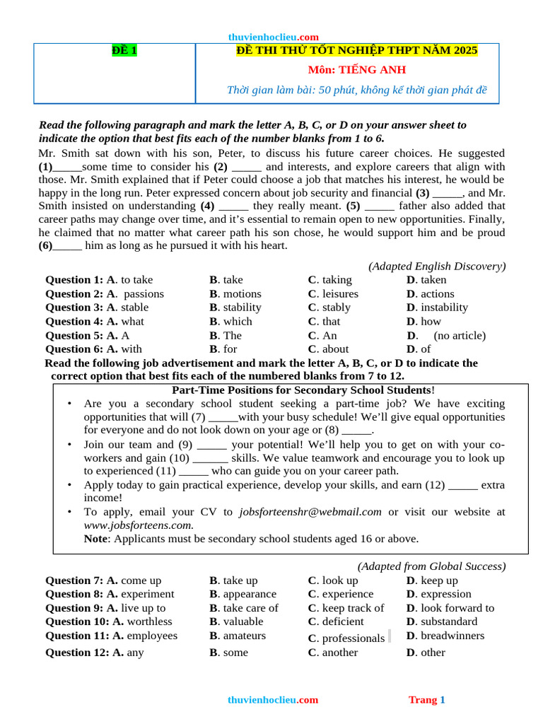 thuvienhoclieu.com-Bo-10-De-thi-thu-TN-THPT-2025-mon-TIENG-ANH | PDF | Sustainable Energy | Wind ...