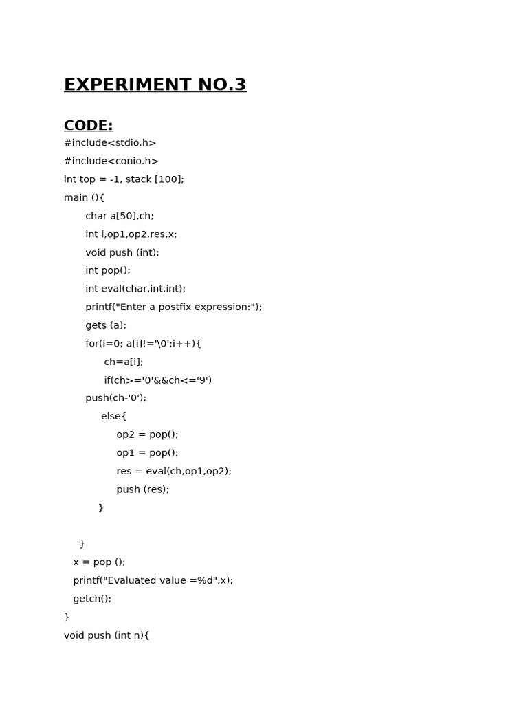 Postfix Expression Evaluator in C | PDF