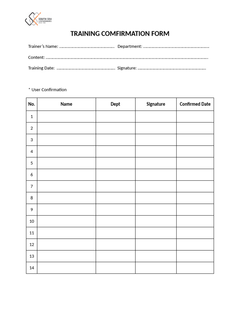 Training Confirmation Form Template | PDF