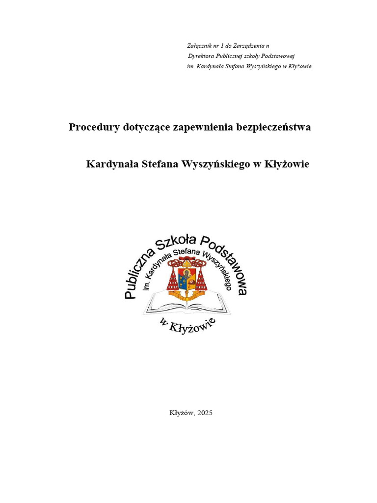Procedury Dotyczace Zapewnienia Bezpieczenstwa W PSP W Klyzowie (Aktualizacja 2025) | PDF