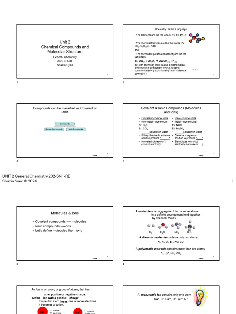 Unit 2 Chemical Compounds Molecular Structure 202-SN1-RE S. Syed for ...