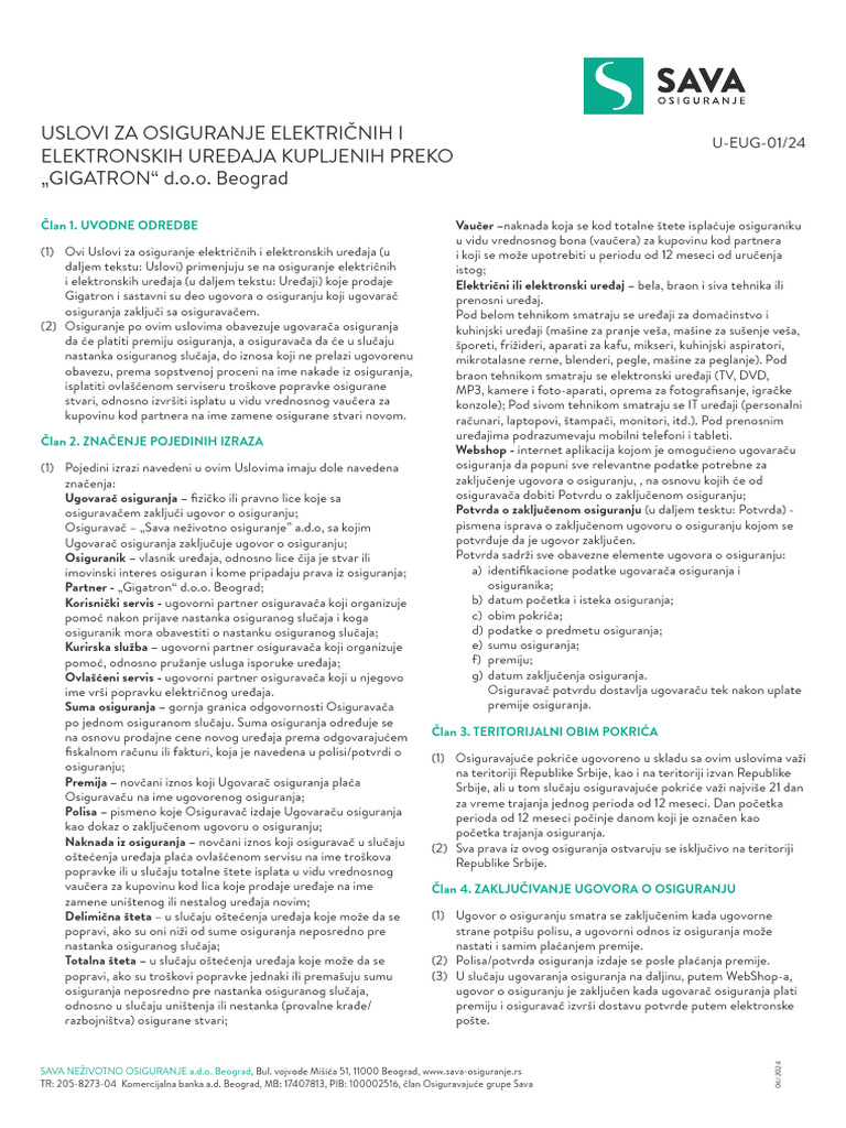 Uslovi Za Osiguranje Elektricnih Uredjaja U Domacinstvu Gigatron | PDF