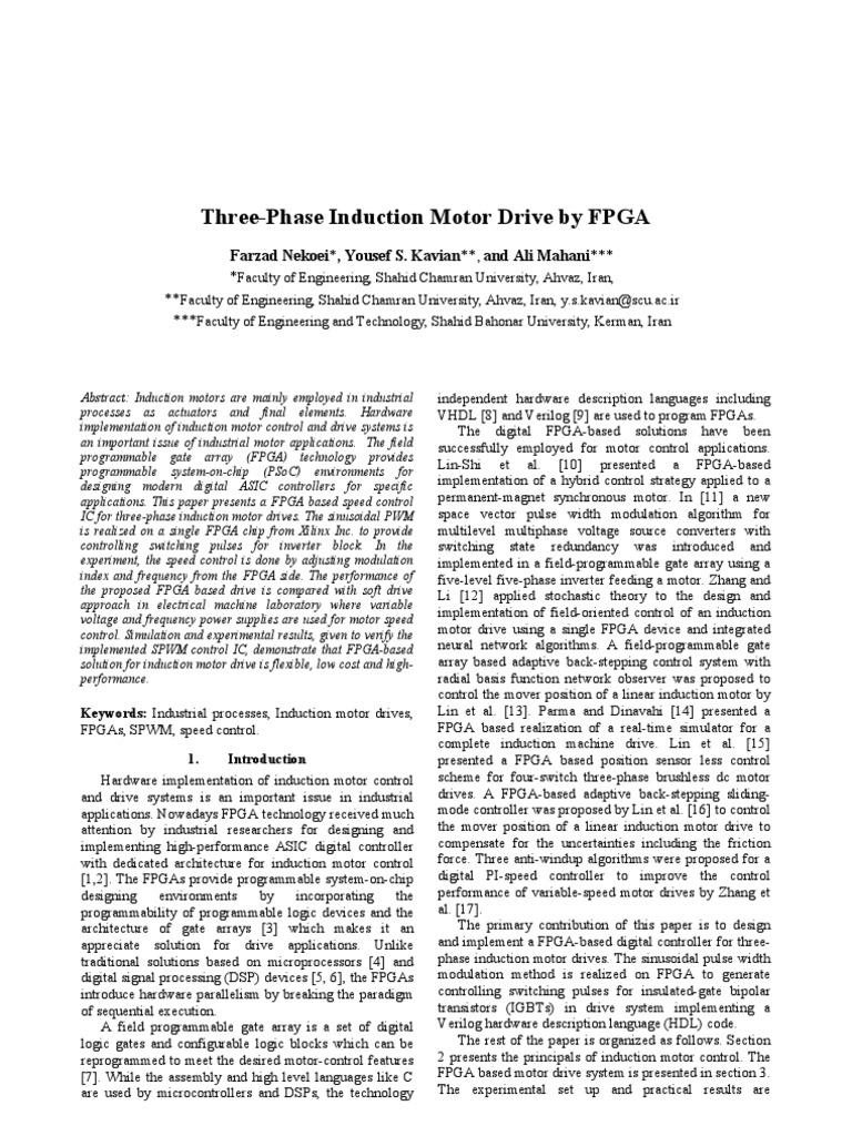 Three-Phase Induction Motor Drive by FPGA | PDF | Field Programmable ...