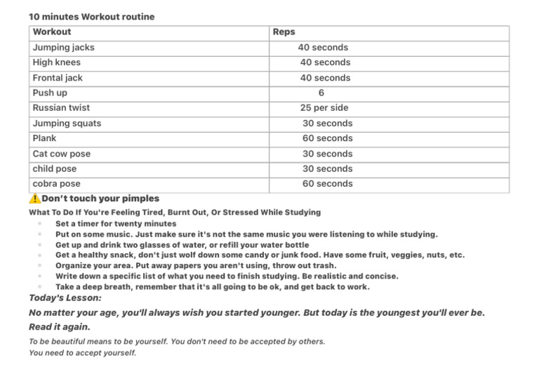 10 Minutes Workout Routine Main | PDF