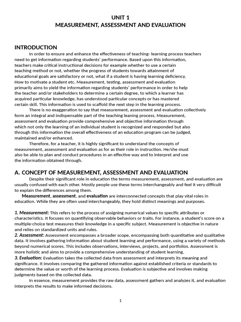 Measurement, Assessment and Evaluation | PDF | Educational Assessment ...