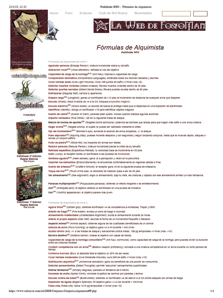 Pathfinder RPG - Fórmulas de Alquimista | PDF