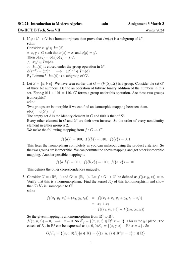 Asg3 Soln | PDF | Group (Mathematics) | Linear Map