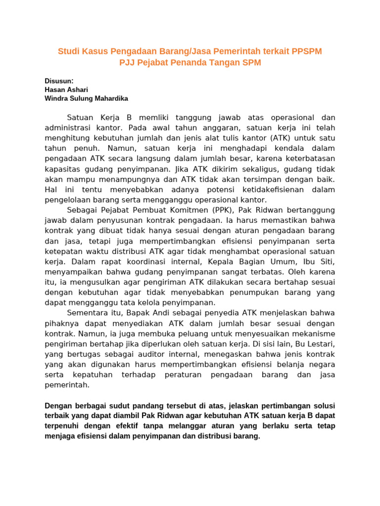 Studi Kasus PBJ Bagi PPSPM Soal Saja | PDF