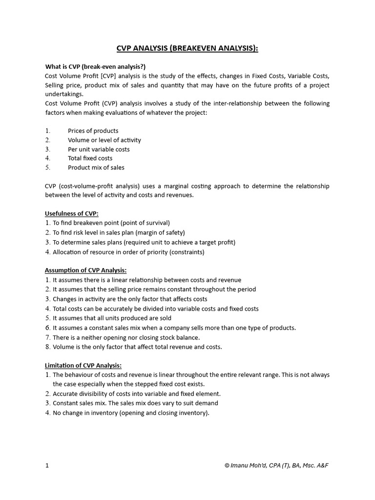 CVP Analysis: Break-Even Calculation Guide | PDF | Business Economics | Financial Accounting
