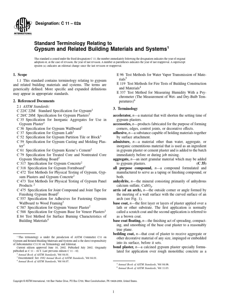 ASTM C11 Gypsum Terminology Standards | PDF | Plaster | Cement