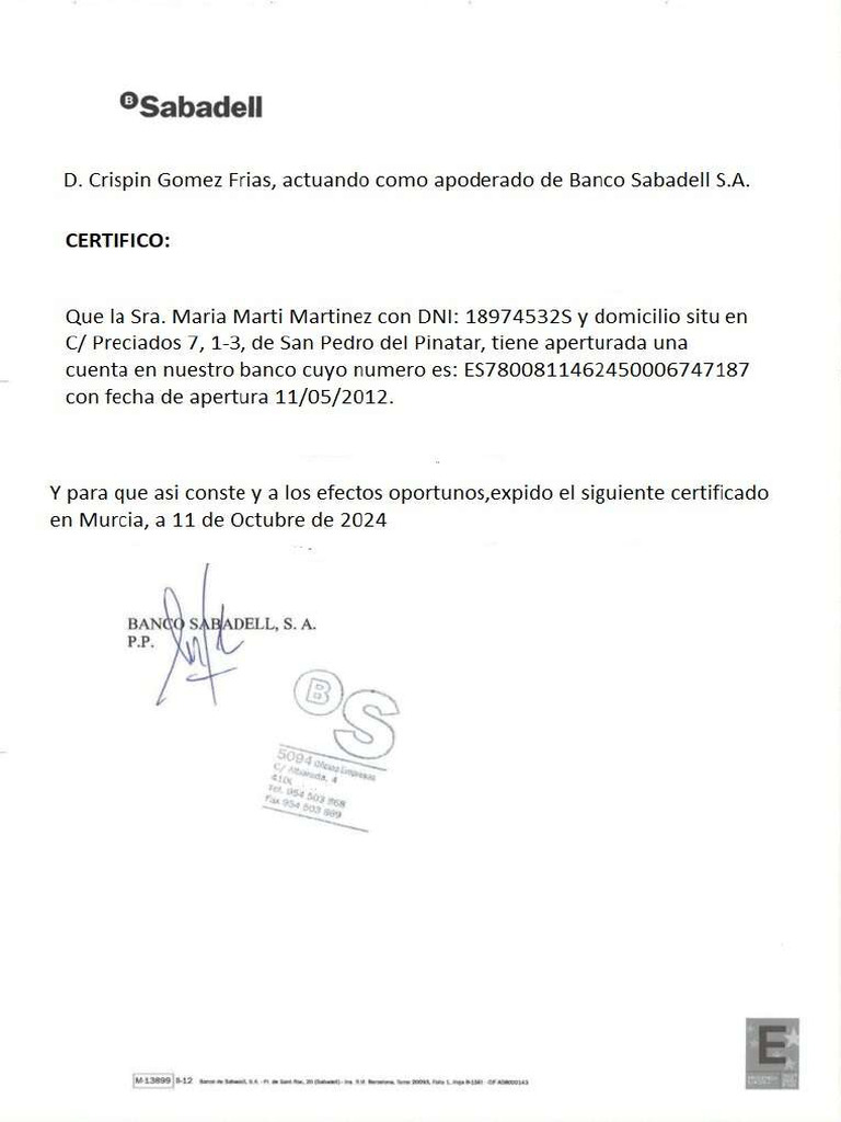 certificado sabadell | PDF