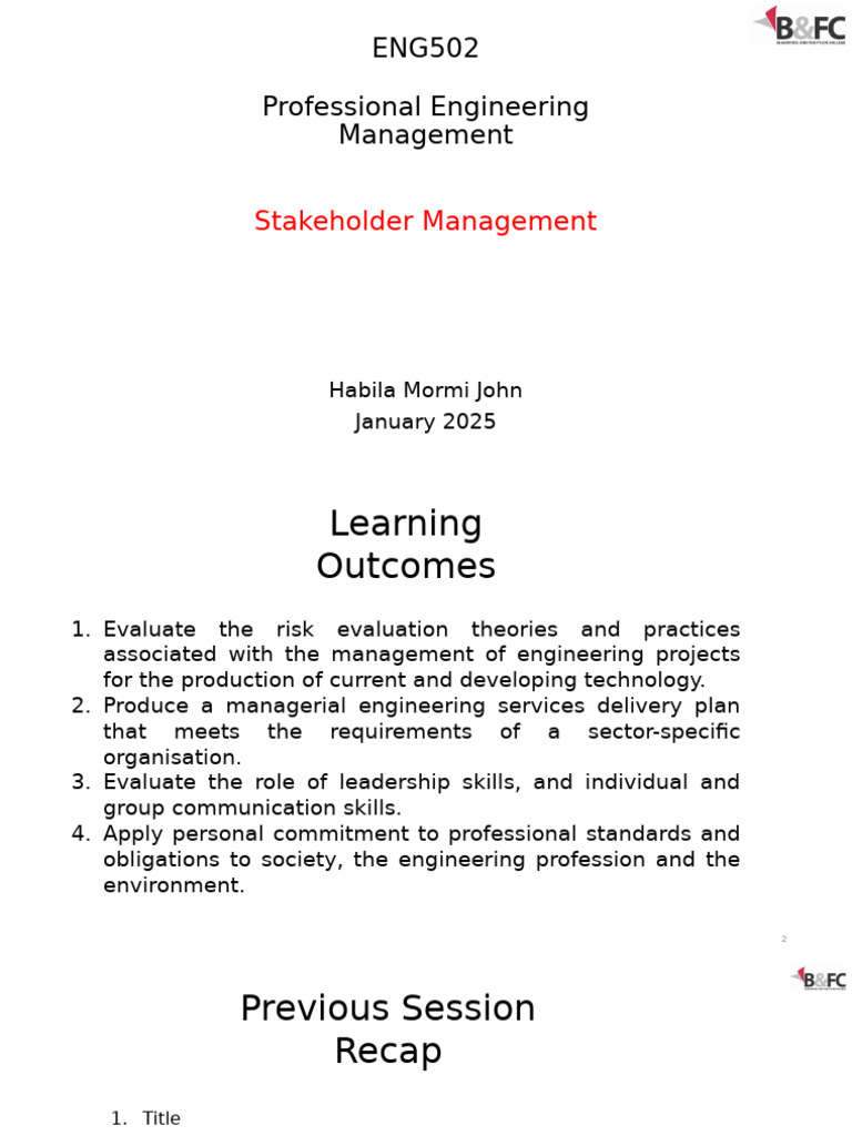 Week 6 - Stakeholder Management | PDF | Stakeholder (Corporate) | Risk
