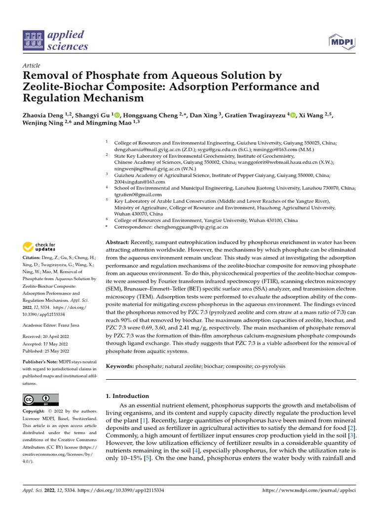 Removal of Phosphate Deng Et.al | PDF | Adsorption | Pyrolysis