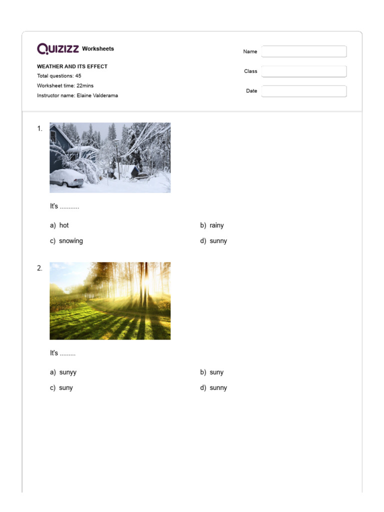 WEATHER AND ITS EFFECT - Quizizz | PDF | Cloud | Rain