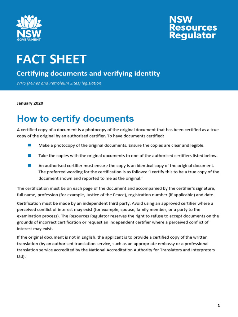 Fact Sheet Certifying Documents and Verifying Identity | PDF | Identity ...
