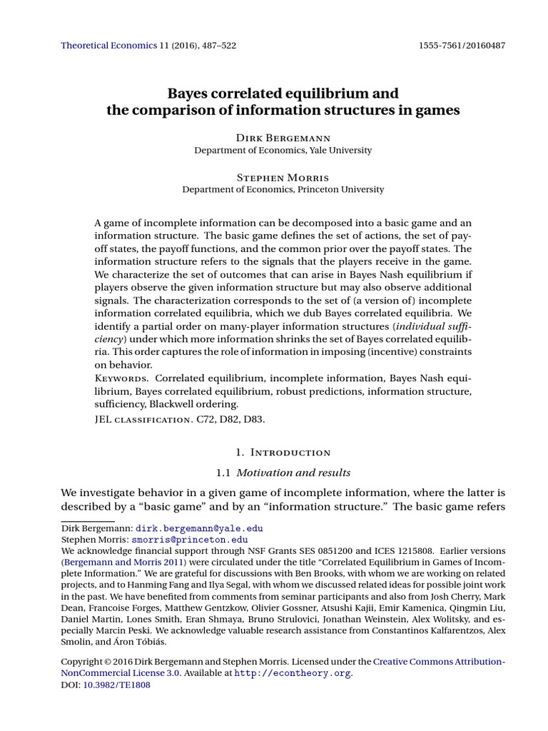 Bayes Correlated Equilibrium and The Comparison of Information ...