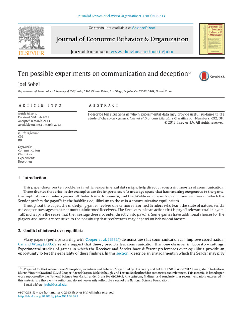 Ten Possible Experiments On Communication and Deception | PDF ...
