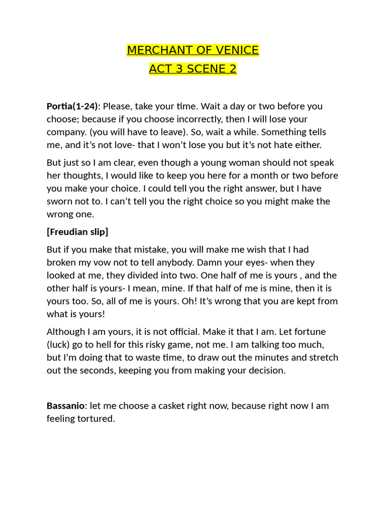 Merchant of Venice Act 3 SC 2 Notes | PDF | The Merchant Of Venice