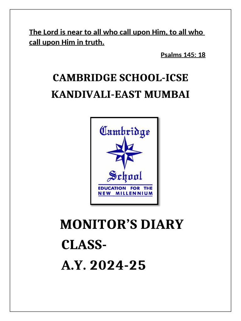 Monitor Diary 2024-25 | PDF