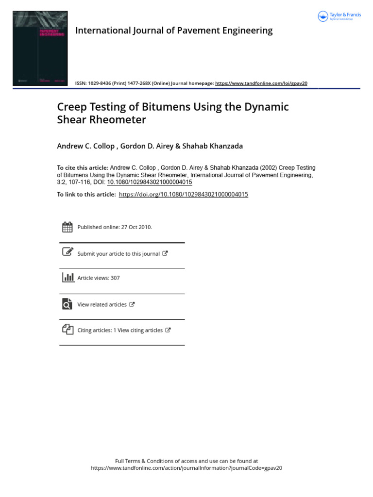 Creep Testing of Bitumens Using The Dynamic Shear Rheometer | PDF ...