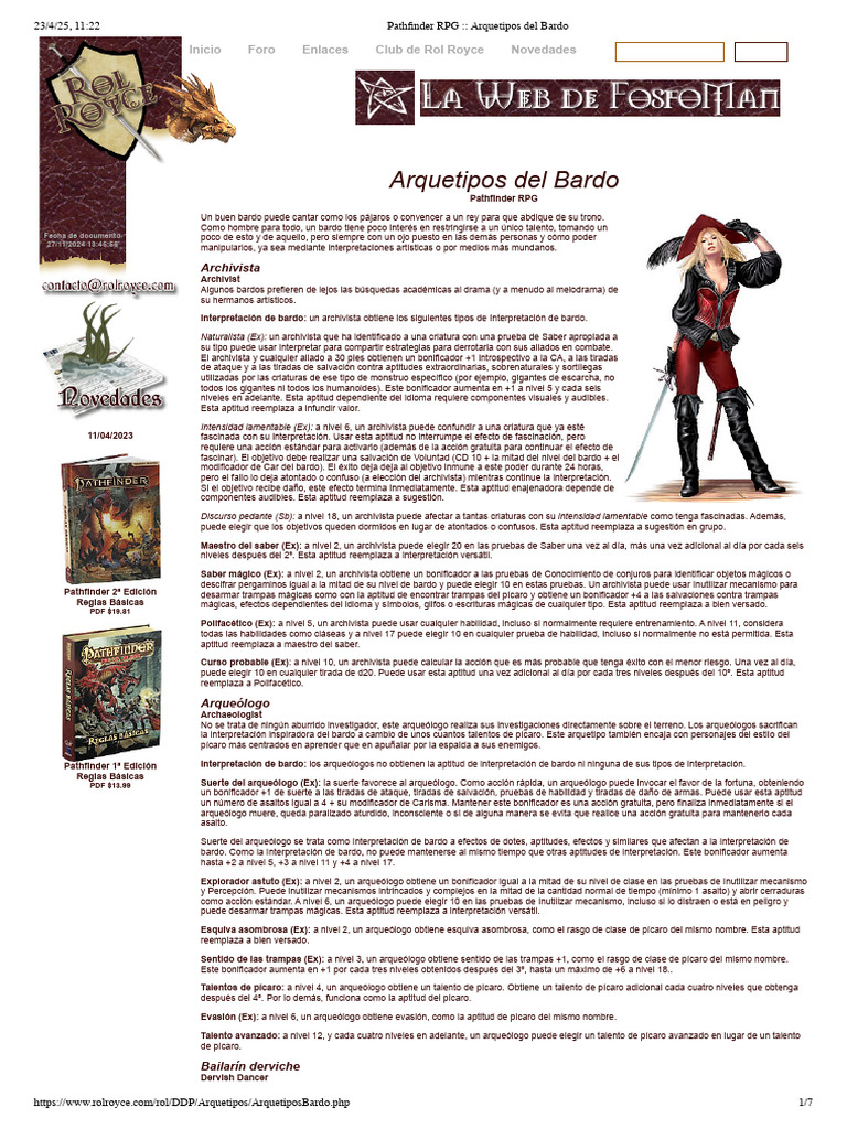 Arquetipos del Bardo en Pathfinder RPG | PDF | Bailes