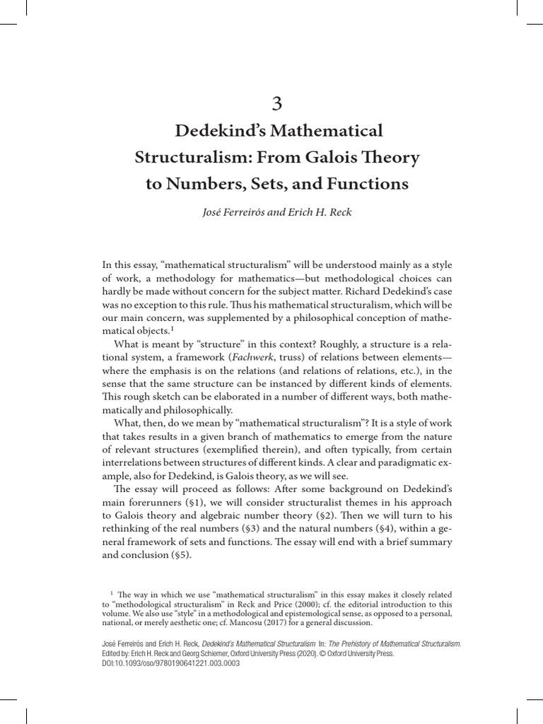 Ferreiros and Reck Dedekinds Mathematica | PDF | Field (Mathematics) | Numbers