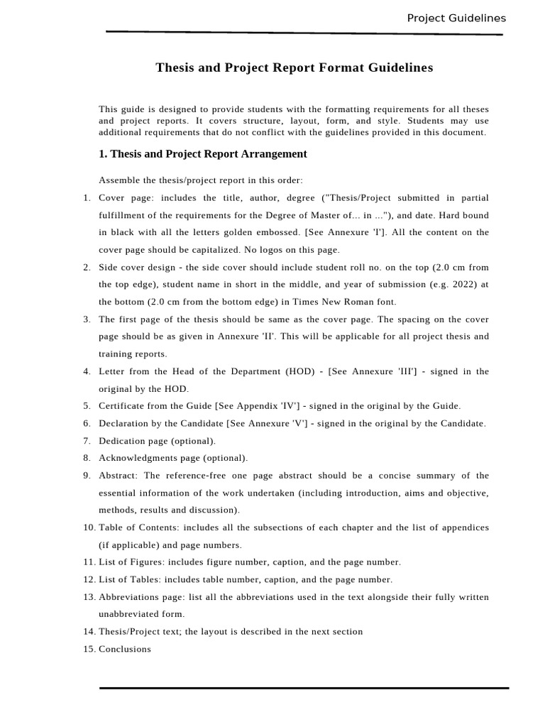 Thesis and Project Report Formatting Guide | PDF | Thesis | Page Layout
