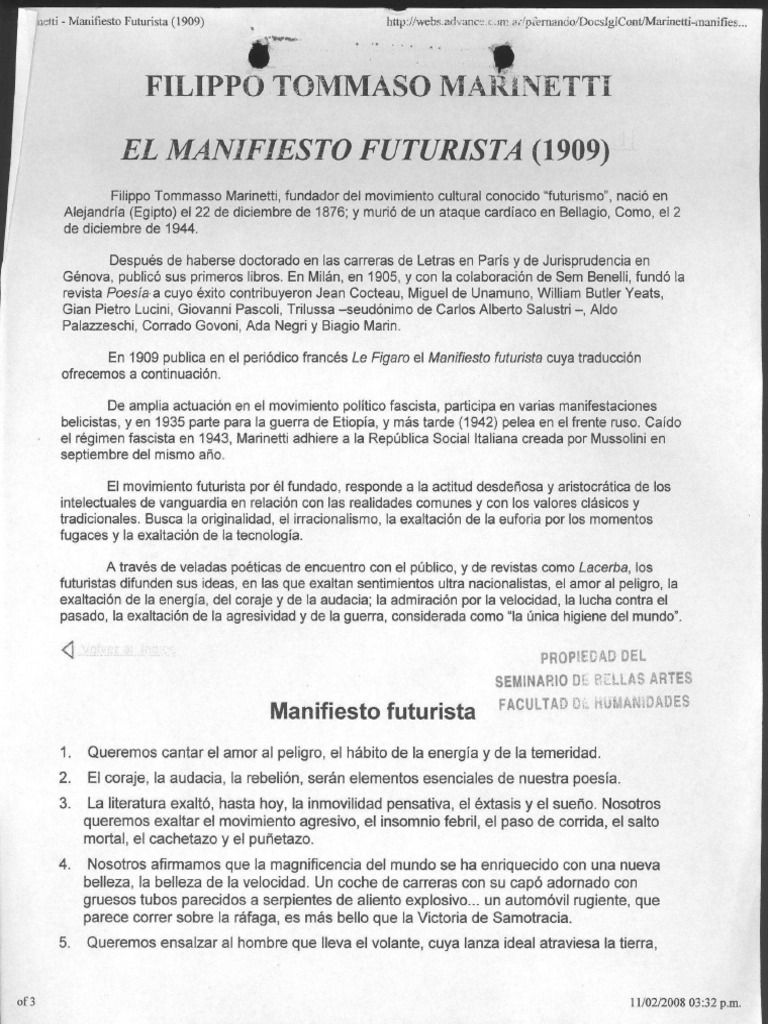 El Manifiesto Futurista 19099 | PDF