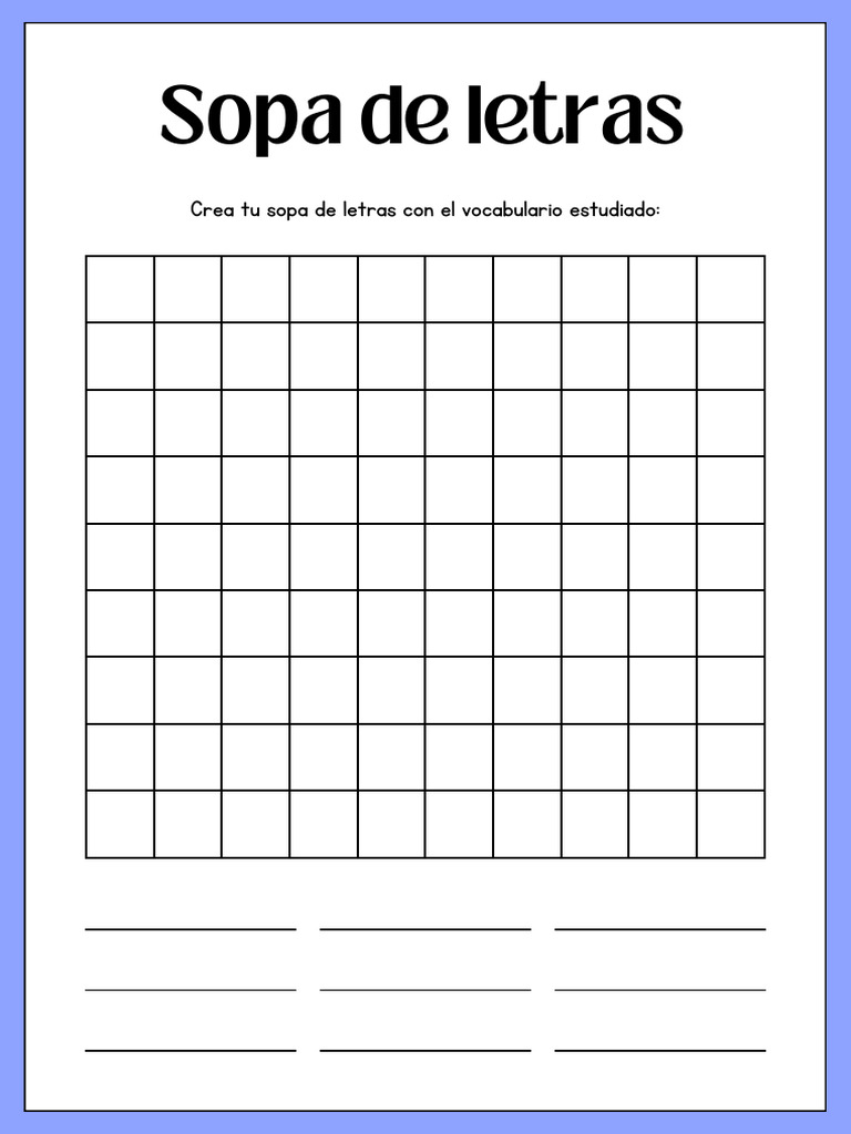 Blue DIY Word Search Worksheet | PDF