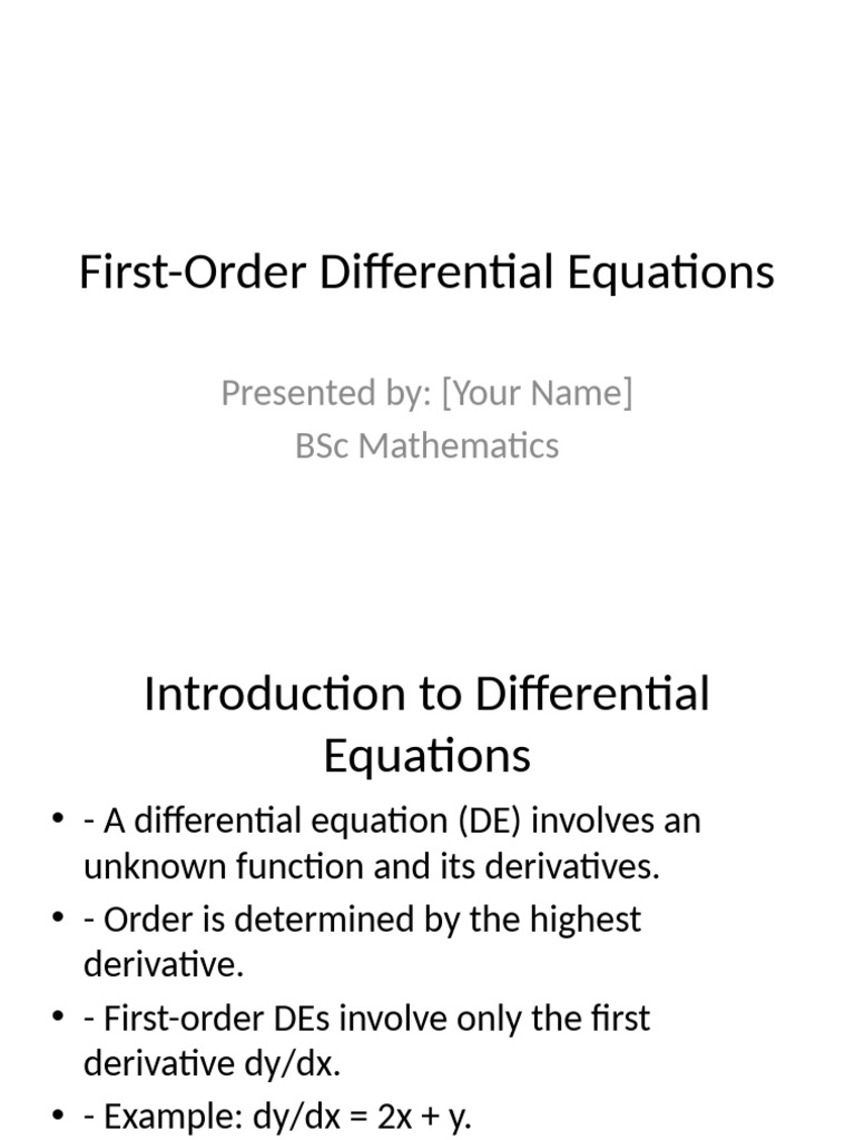 First Order Differential Equations Final | PDF | Ordinary Differential ...